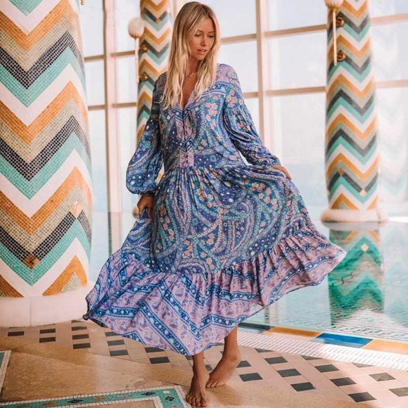 Dresses | Boho Chic Gypsy Floral Print Maxi Dress | Poshmark